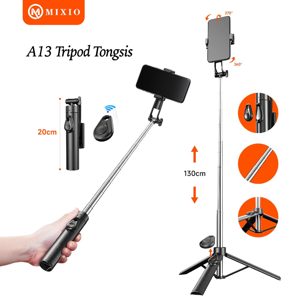 Jual MIXIO A13 130CM Tongsis Bluetooth Selfie Stick Tripod Mini ...