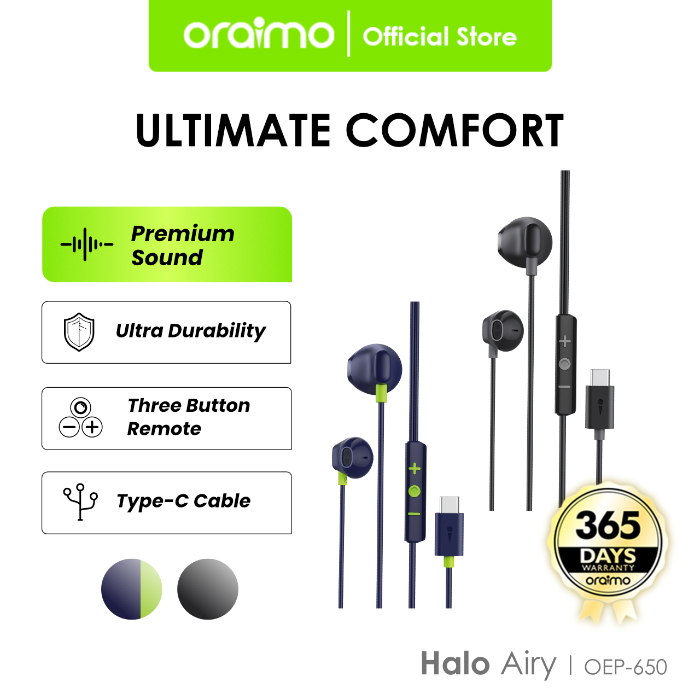 Jual ORAIMO OEP-E650 EARPHONE KABEL TYPE-C 1.2m HEADSET ANDROID PORT ...
