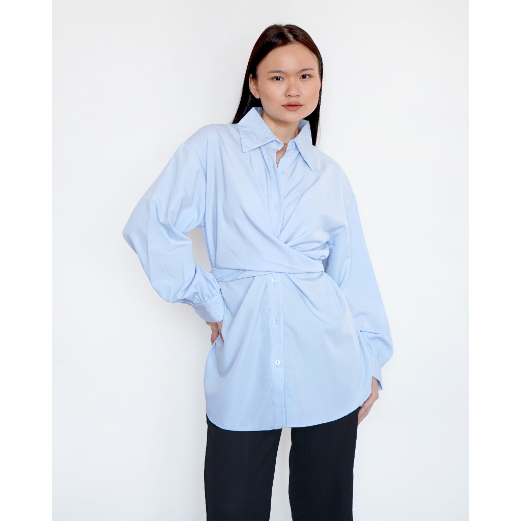 Jual GURLPICK - Amber Wrap Shirt - Blouse Korea - kemeja Lengan Panjang Wanita | Shopee Indonesia