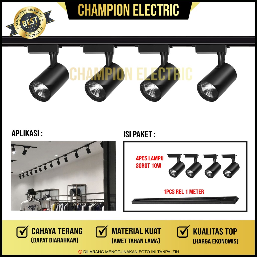 Jual Set 4 Lampu Tracklight LED 10W - Sorot Rel Cahaya Fokus Terang Cocok Untuk Rumah, Cafe ...