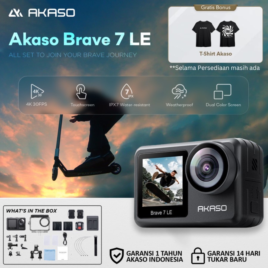Jual AKASO BRAVE 7 LE Action Camera 4k 30FPS 20MP Dual Screen | Shopee ...