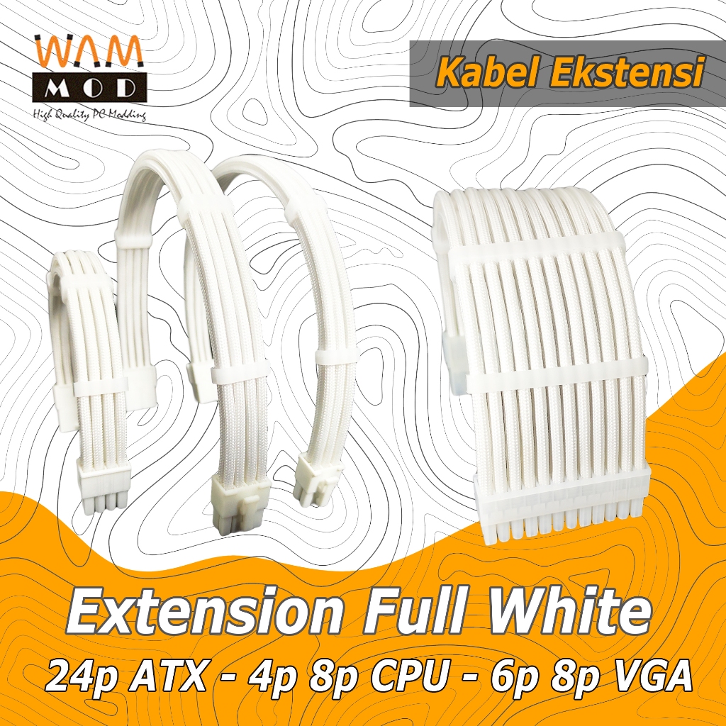 Jual Cable Sleeve Extension PSU ALL WHITE 24 pin ATX | Kabel VGA PCIE ...