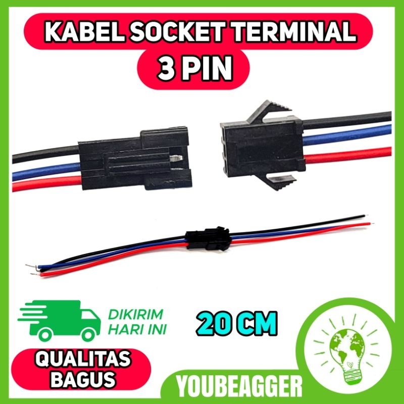 Jual socket terminal kabel 3 pin sepasang male to female | Shopee Indonesia
