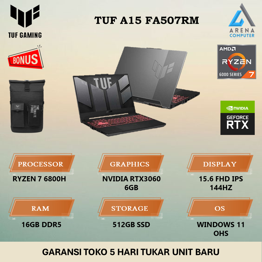 Jual Asus TUF A15 FA507RM Ryzen 7 6800H RTX3060 16GB 512GB FHD IPS ...