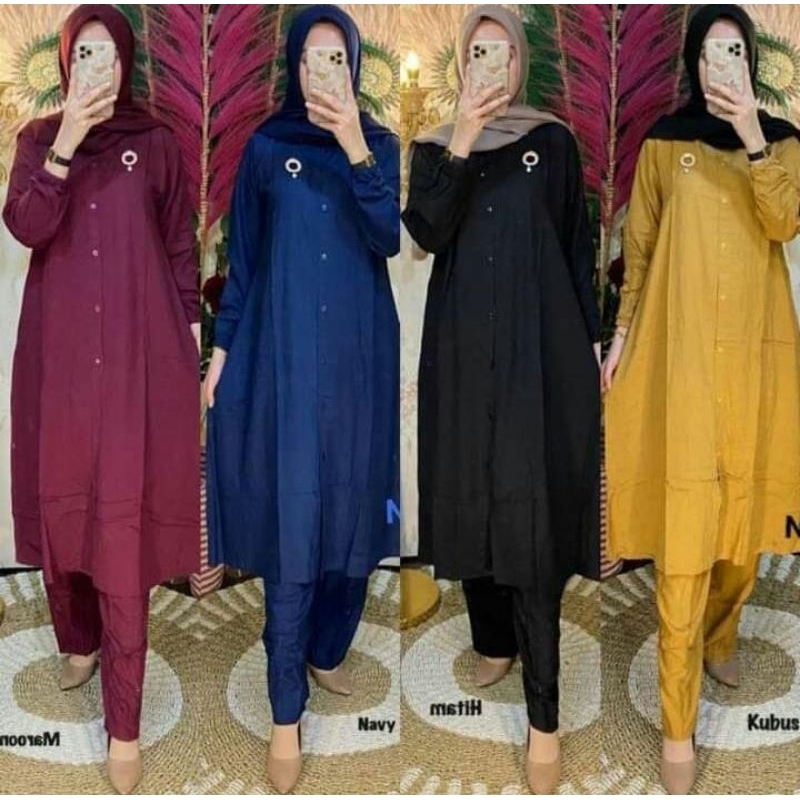 Jual One Set Tunik Setelan Rayon Long Tunik Polos | Shopee Indonesia