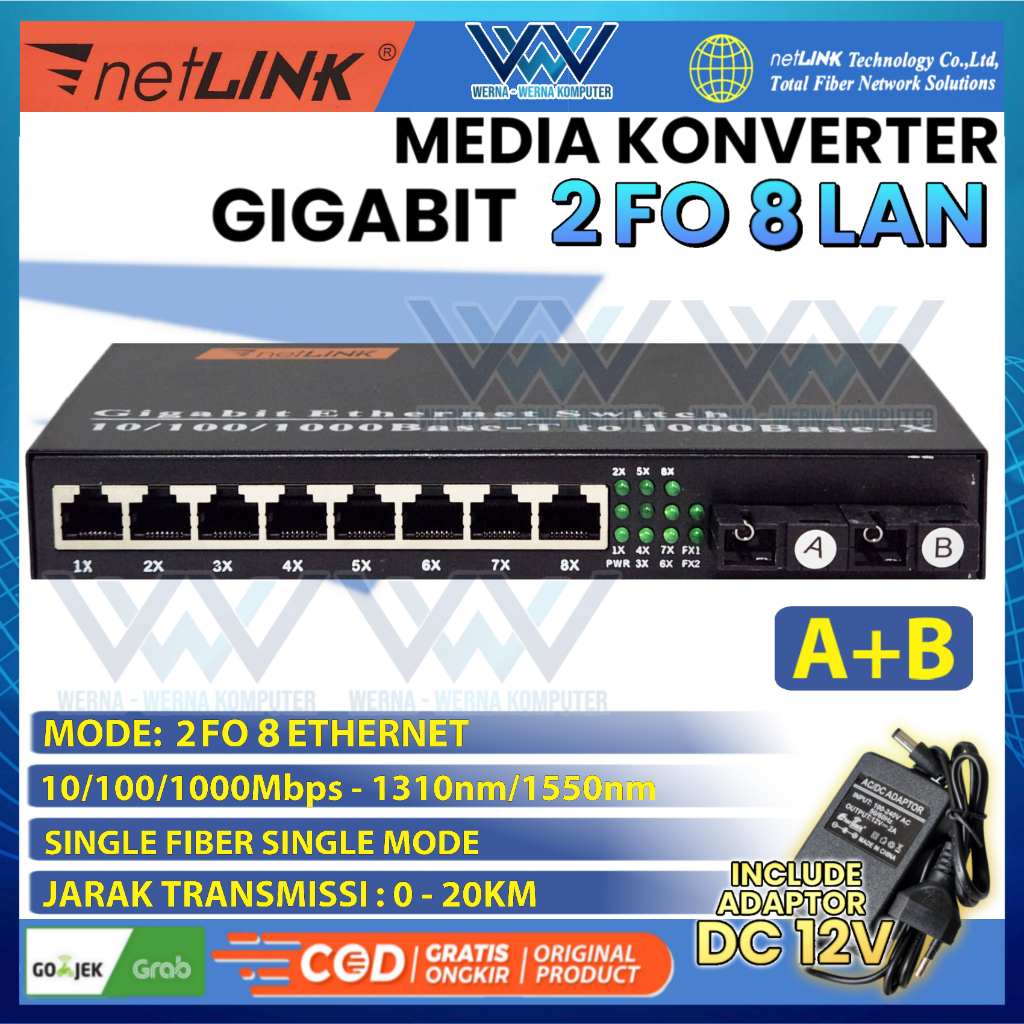 Jual Media Konverter Gigabit 2 FO 8 LAN Fiber Optic Ethernet Switch Converter Netlink | Shopee ...
