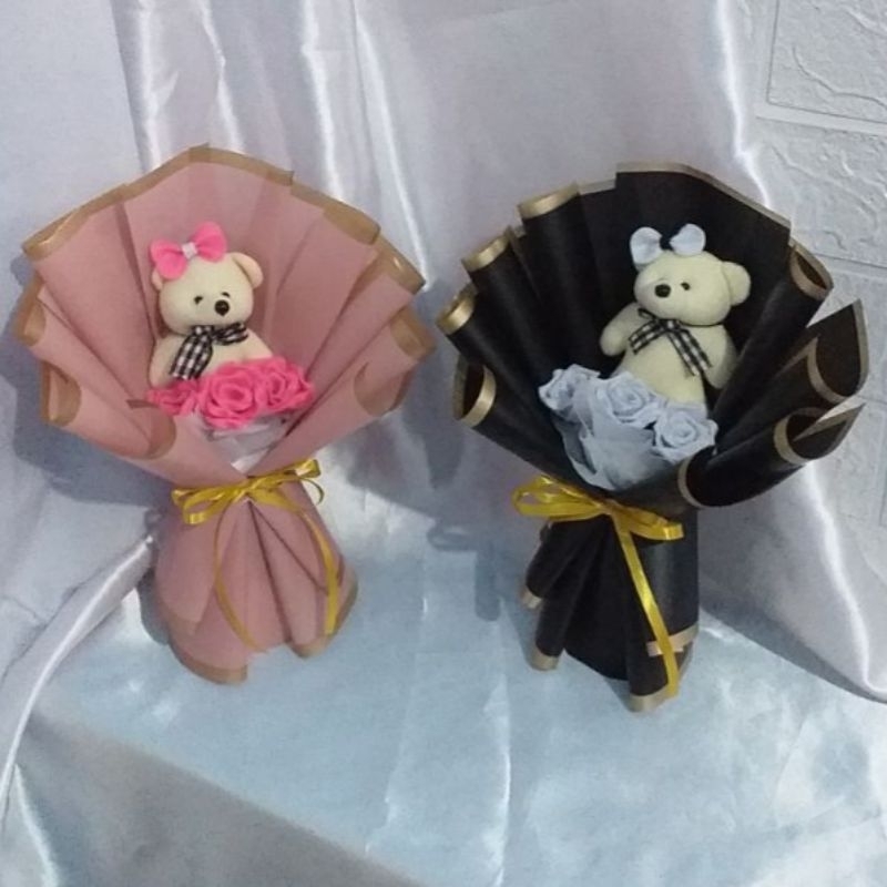 Jual buket boneka single + 3 bunga flanel (free plastic bag dan kartu ...