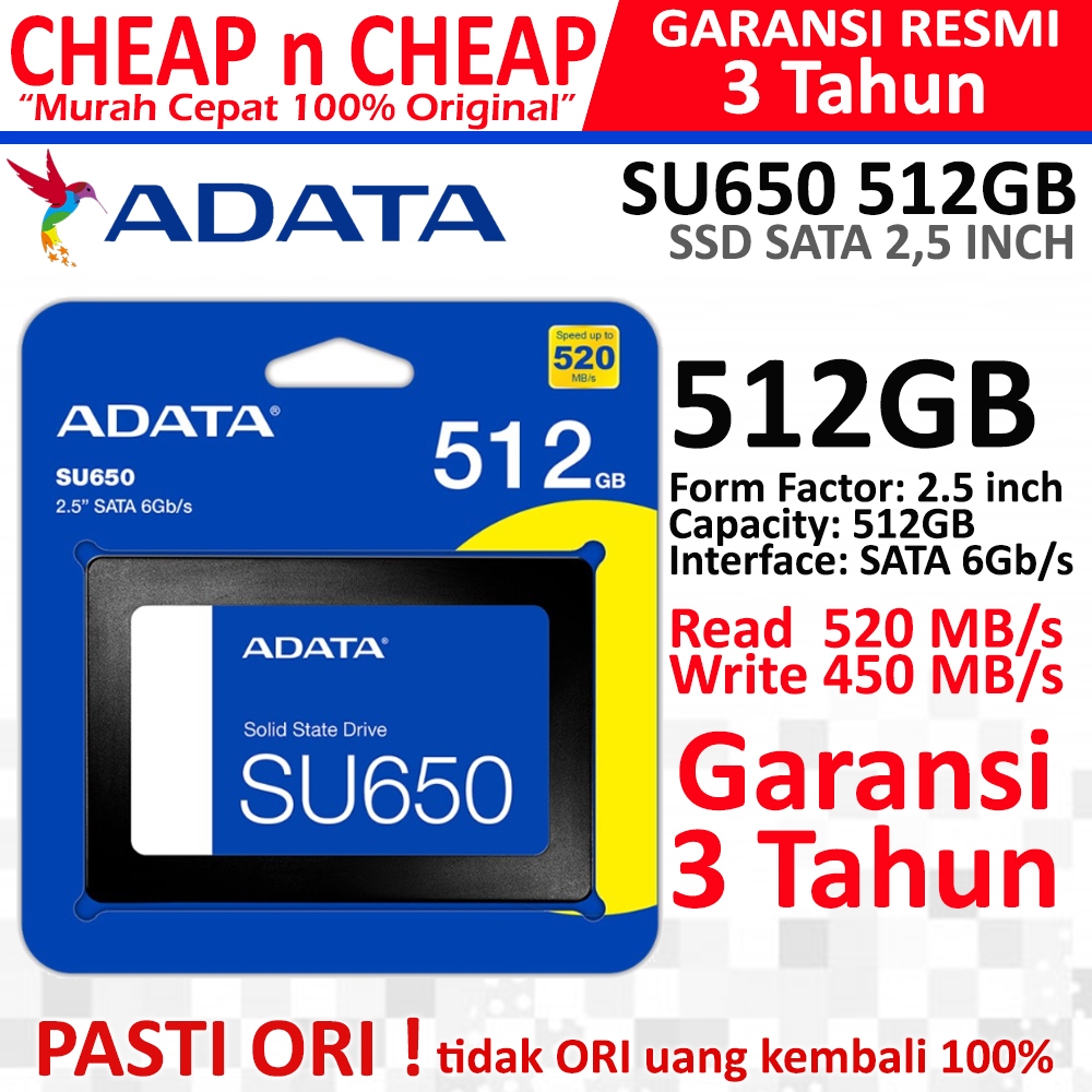 Jual Adata SU650 512GB SATA3 2.5" SSD Internal SATA 3 512 GB 2,5 inch ...