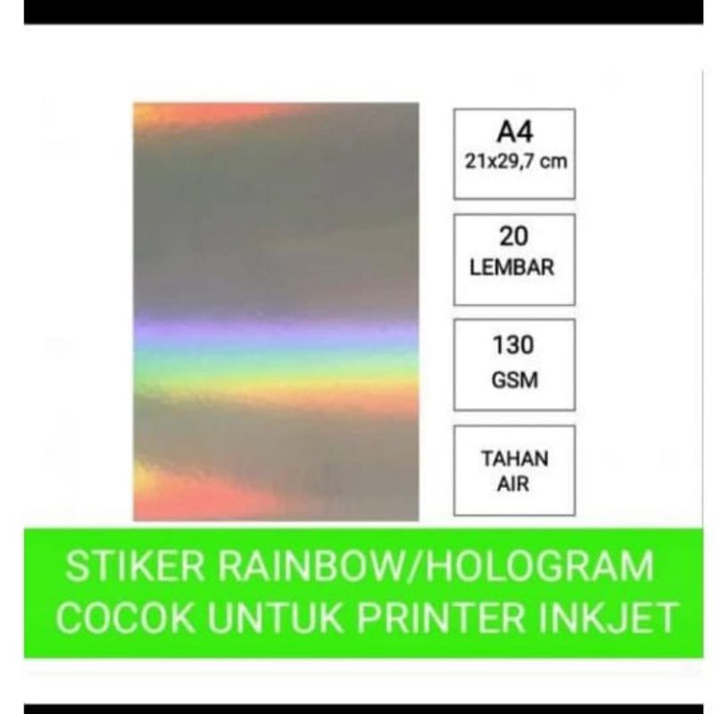 Jual KERTAS STIKER VINYL INKJET RAINBOW / HOLOGRAM A4 ISI 20 LEMBAR ...