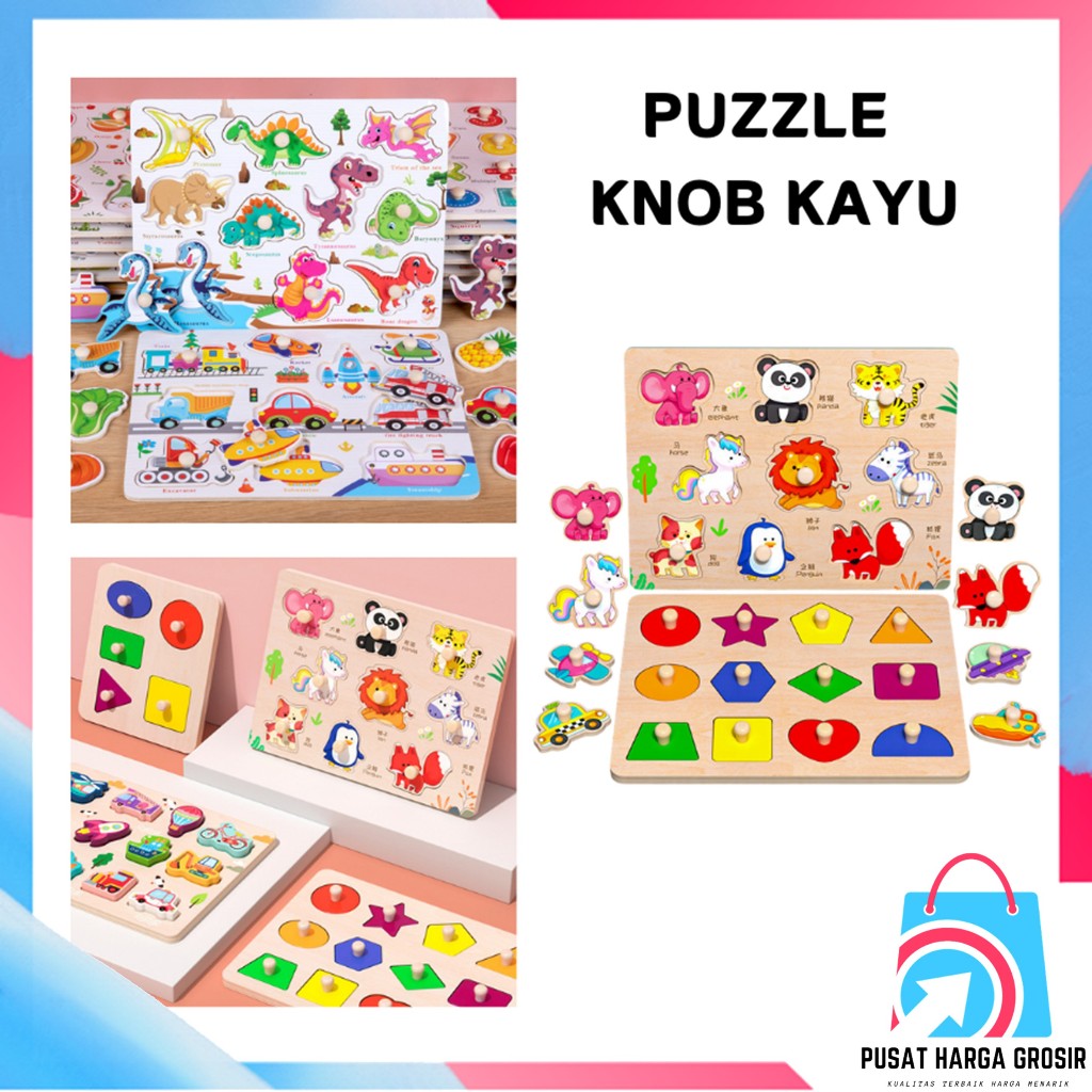 Jual PHG - Mainan Anak Puzzle Knob Kayu Jigsaw Karakter Lucu Wooden ...