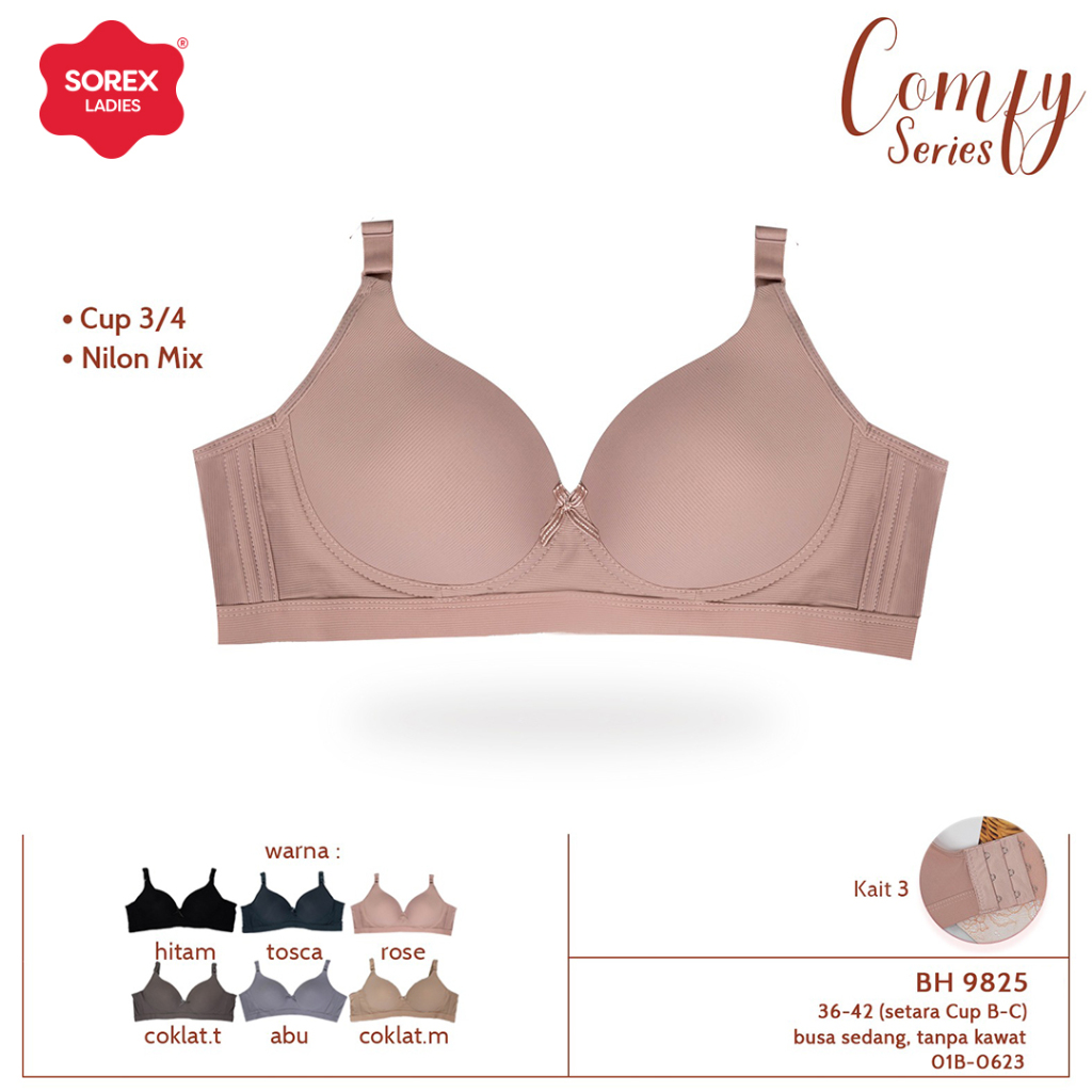 Jual Sorex Bra Tanpa Kawat Busa Sedang Kait 3 Cup B-C Cup 3/4 Nilon Mix Comfy Series Bra Harian ...