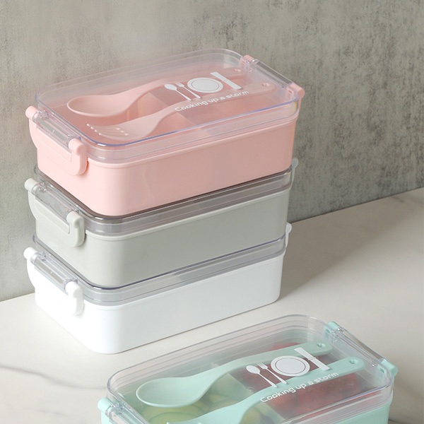 Jual BONBOX Putih Lunch Box Design 2 Sekat Kotak Bekal Set 2 Sekat Sendok Garpu | Shopee Indonesia
