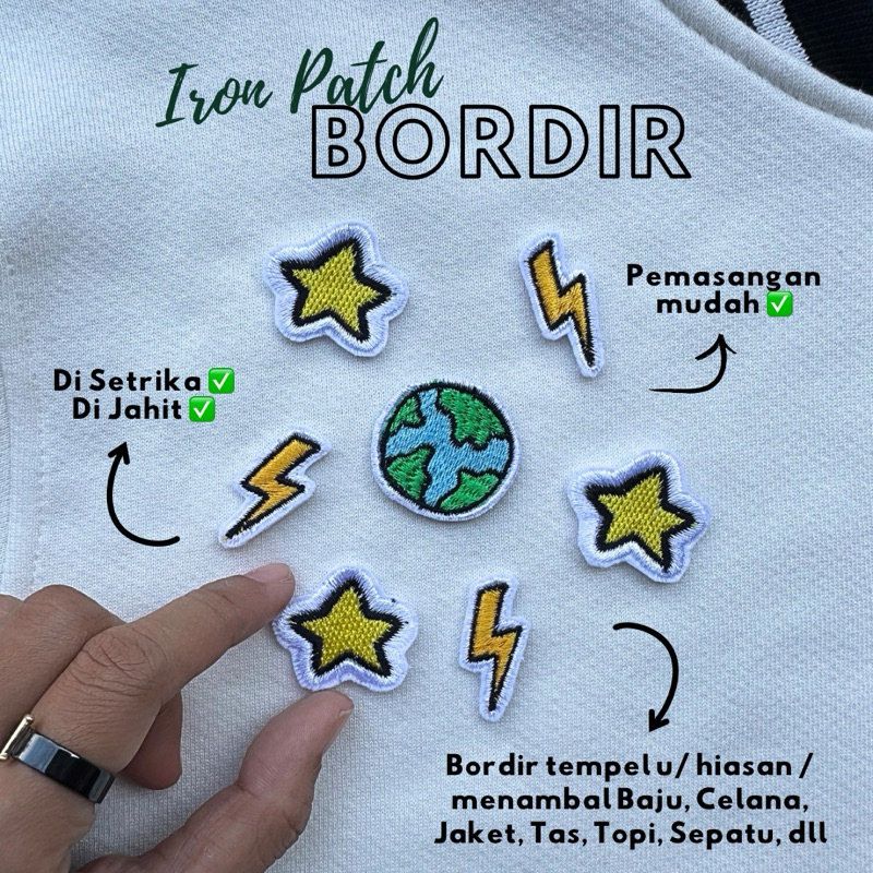Jual ( TINGGAL SETRIKA ) Iron Patch Bordir Mini Globe Dunia Star ...