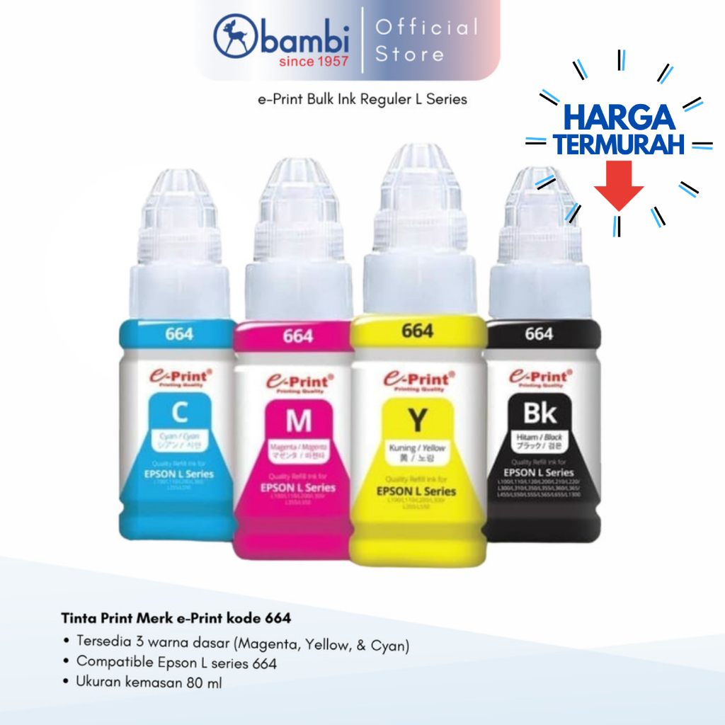 Jual E-PRINT L Series 664 Tinta Printer Epson L100 Bulk Ink 80ml ...