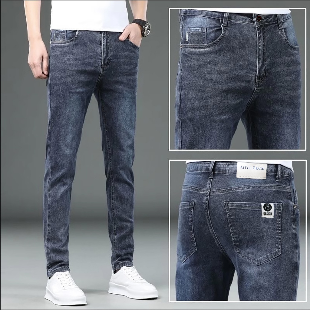 Jual celana jeans pria slim fit cowok standar stretch korean style ...