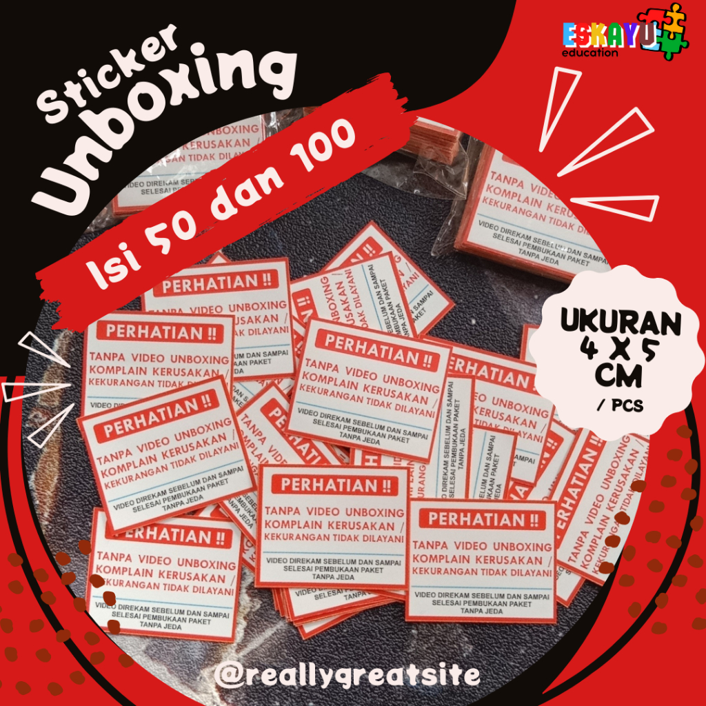 Jual STICKE UNBOXING / Sticker Wajib video Unboxing 50 pcs dan 100 pcs ...
