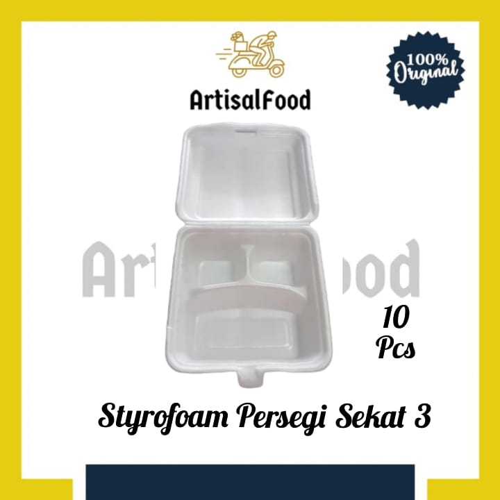 Jual STYROFOAM PERSEGI SEKAT 3 / KOTAK MAKAN GABUS 1 PAK - 10 PCS ...