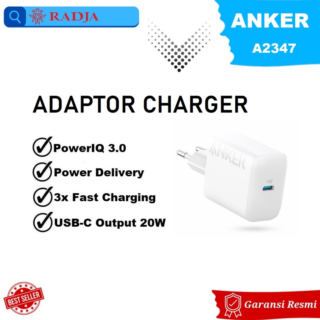 Jual Adaptor Charger Anker A2347 PowerPort USB-C 20W Fast Charging PD ...