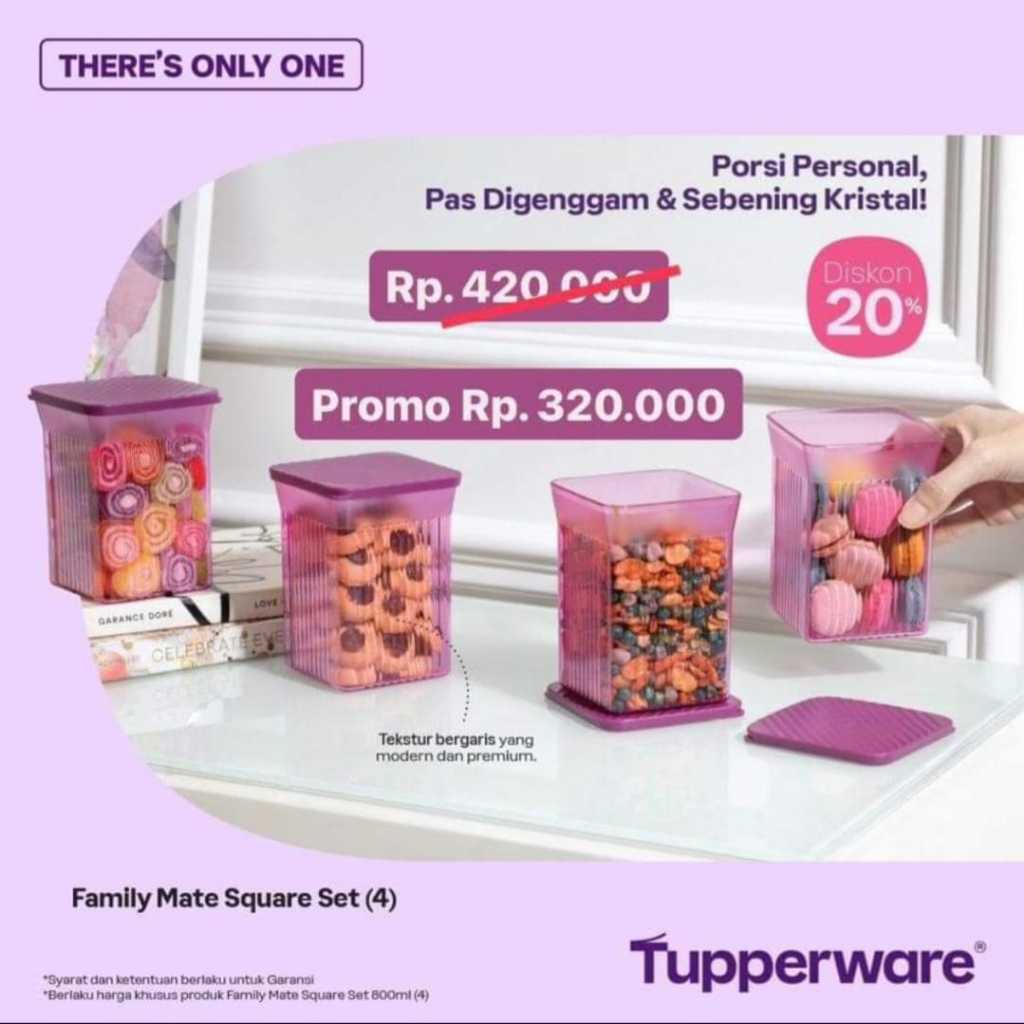 Jual toples tupperware family mate square set 800 ml (4) ungu | Shopee ...