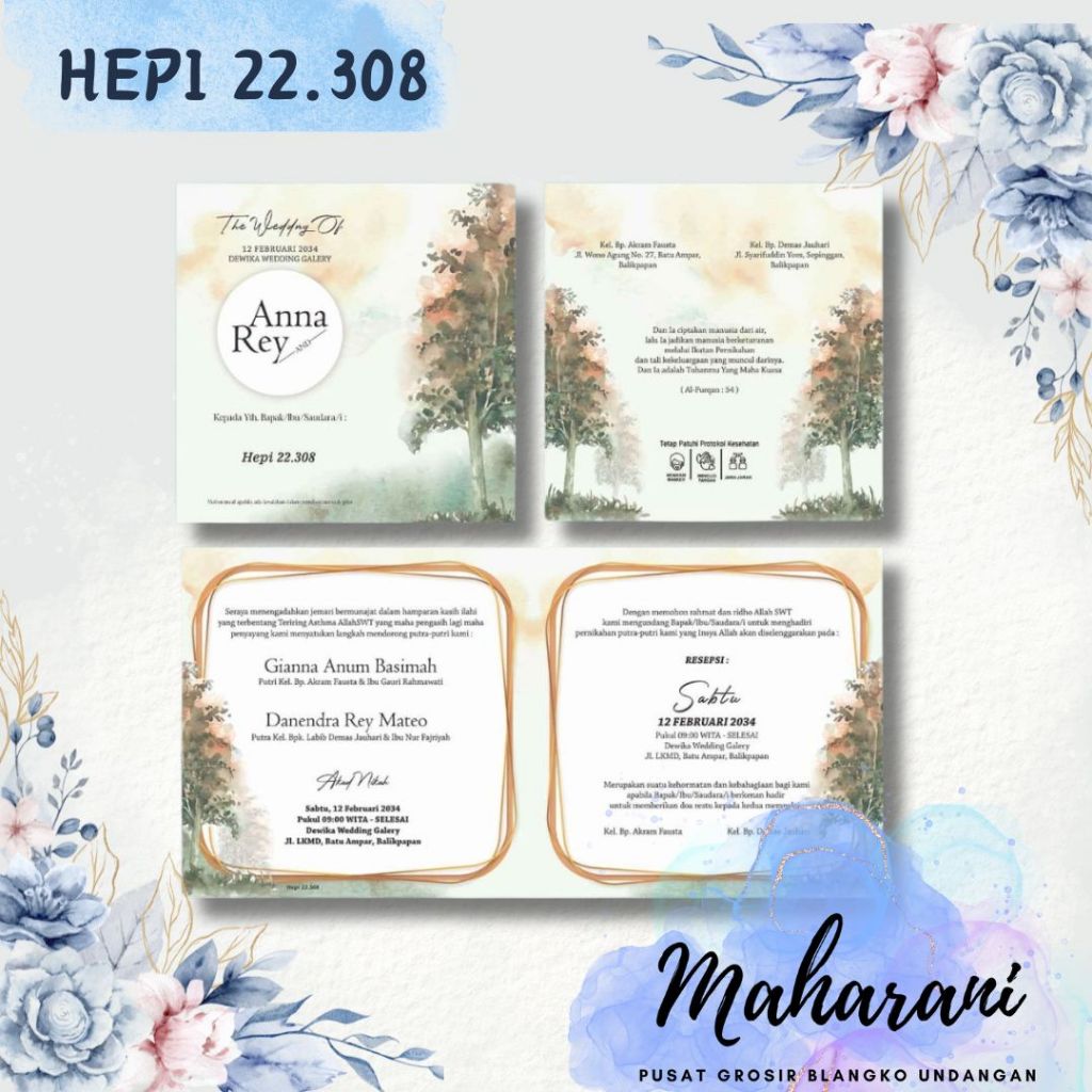 Jual Blangko undangan atau kertas undangan pernikahan merek Hepi 22.308 dengan bahan kertas BC ...