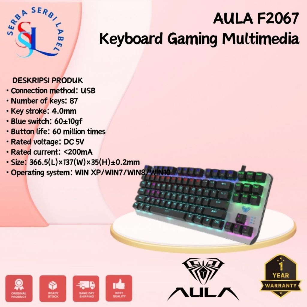 Jual Keyboard Gaming Mechanical AULA F2067 TKL Wired - AULA F 2067 ...