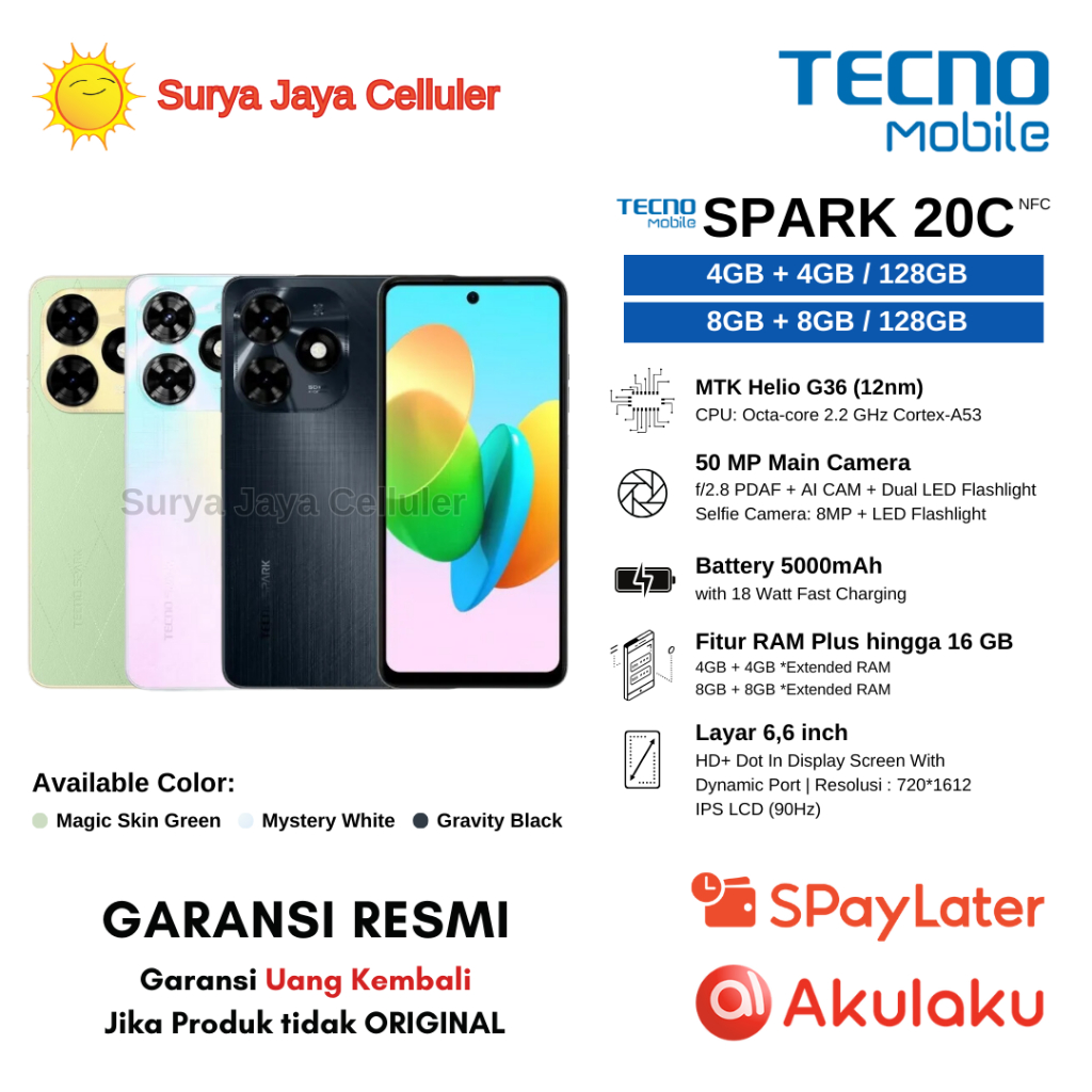 Jual TECNO SPARK 20C NFC 8/128GB, SPARK 20C NFC 4/128GB (Garansi Resmi ...