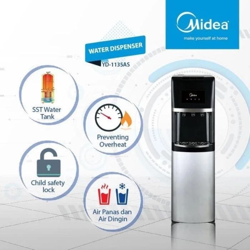 Jual Midea YD-1135AS Dispenser Galon Bawah 3 Kran Panas Normal Dan ...
