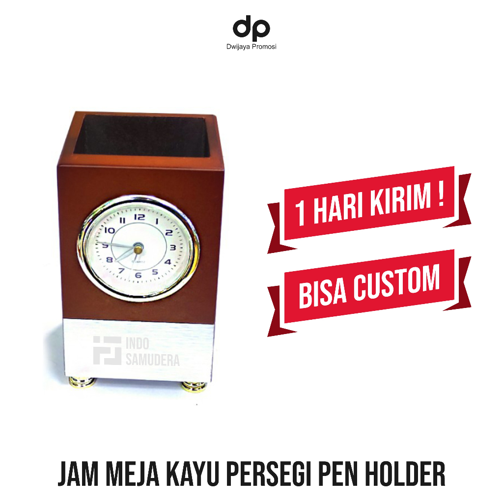 Jual Jam Kayu Persegi Pen Holder Custom Printing UV dan gravir laser ...
