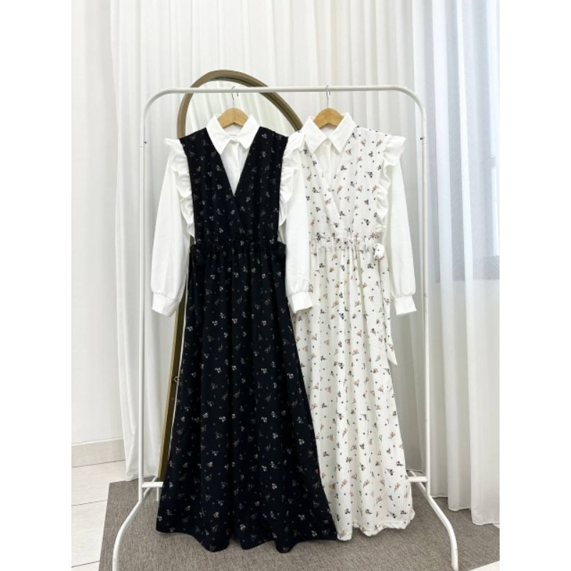 Jual Alona overall dress 2 in 1 serut V-Neck inner dan outer terpisah ...