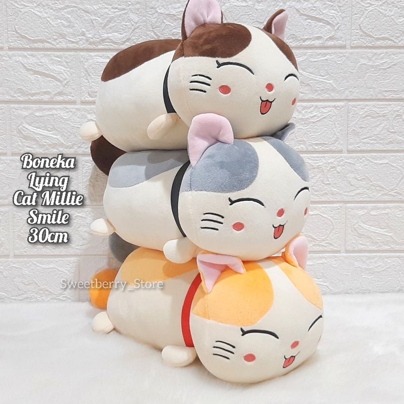 Jual Boneka Animal Lying Cat Millie Smile Dino Lottie Cat Tail Stripe ...