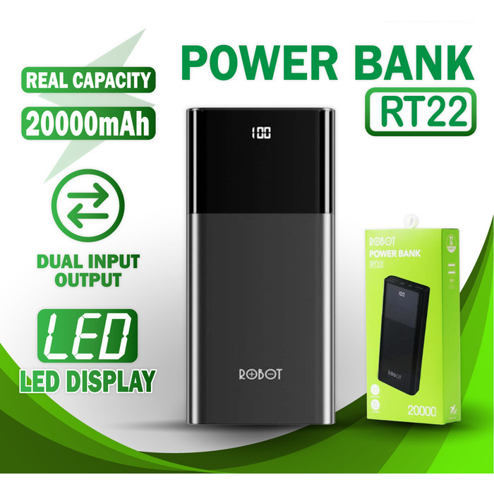 Jual Robot RT22 Powerbank Dual Port USB Micro Type C LED Smart Digital ...