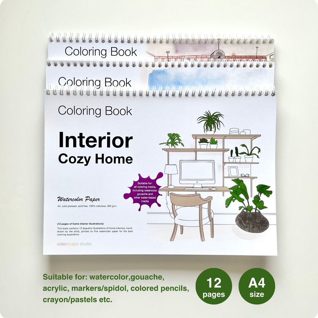 Jual Colorscape Watercolor & Mixed Media Coloring Book - Interior Cozy ...