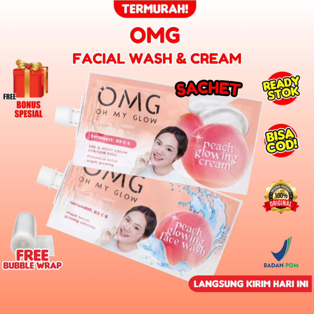 Jual OMG Oh My Glow Peach Glowing Cream 7.5gr Face Wash 9gr Sachet ...