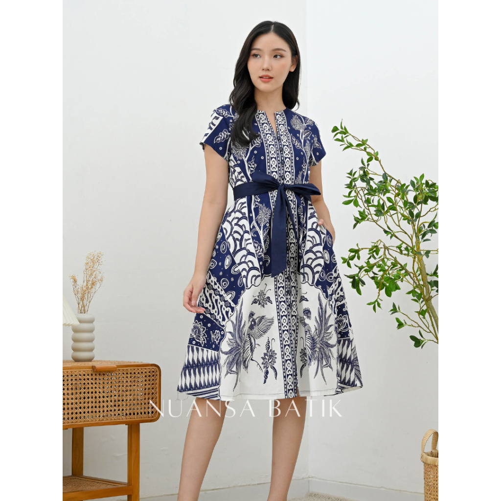 Jual Nuansa Batik Dress Batik Midi Bahan Katun Stretch | Shopee Indonesia