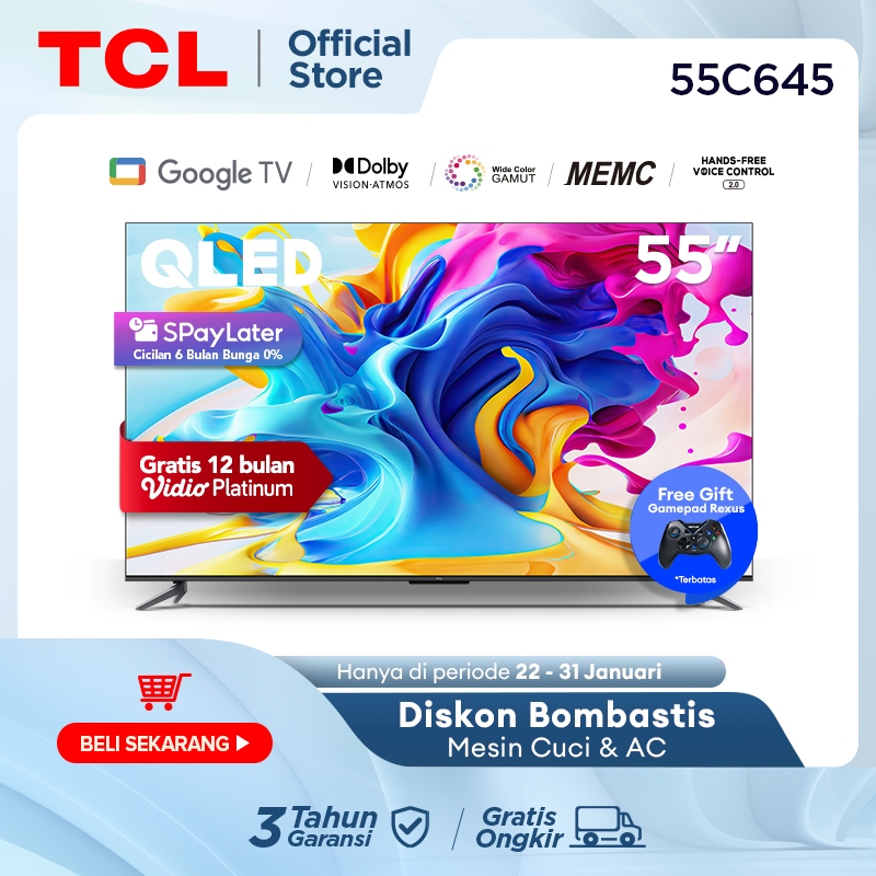Jual TCL 55 inch QLED Google TV 4KUHD - HDR 10+ - Dolby Atmos & Vision ...