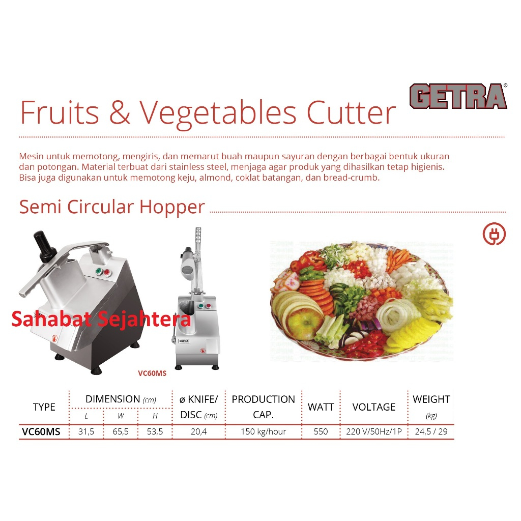 Jual GETRA Semi Circular Hopper VC-60MS Mesin Pemotong Sayuran | Shopee ...