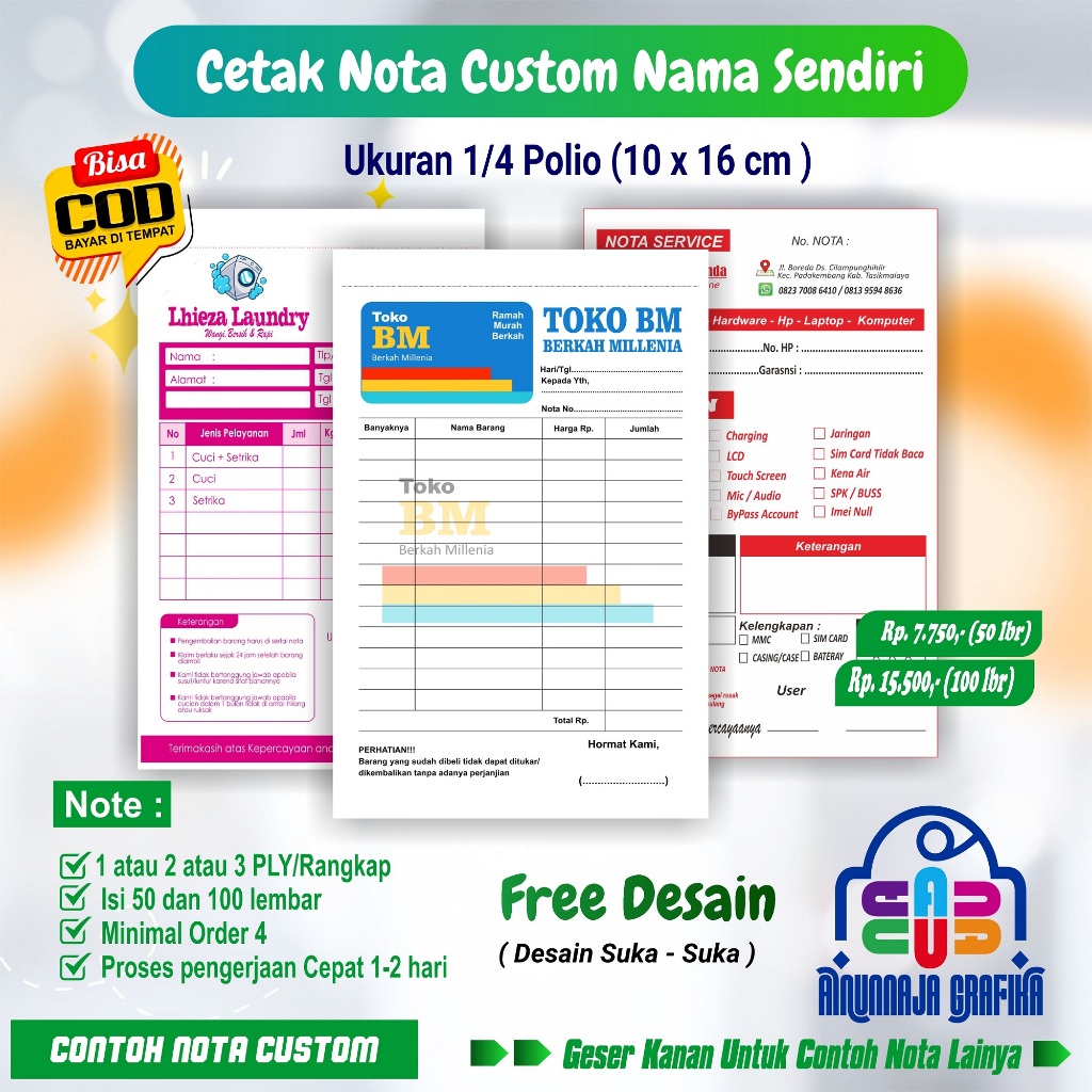 Jual cetak nota, nota custom, nota custom 1 ply, nota 2 ply, nota 3 ply ...