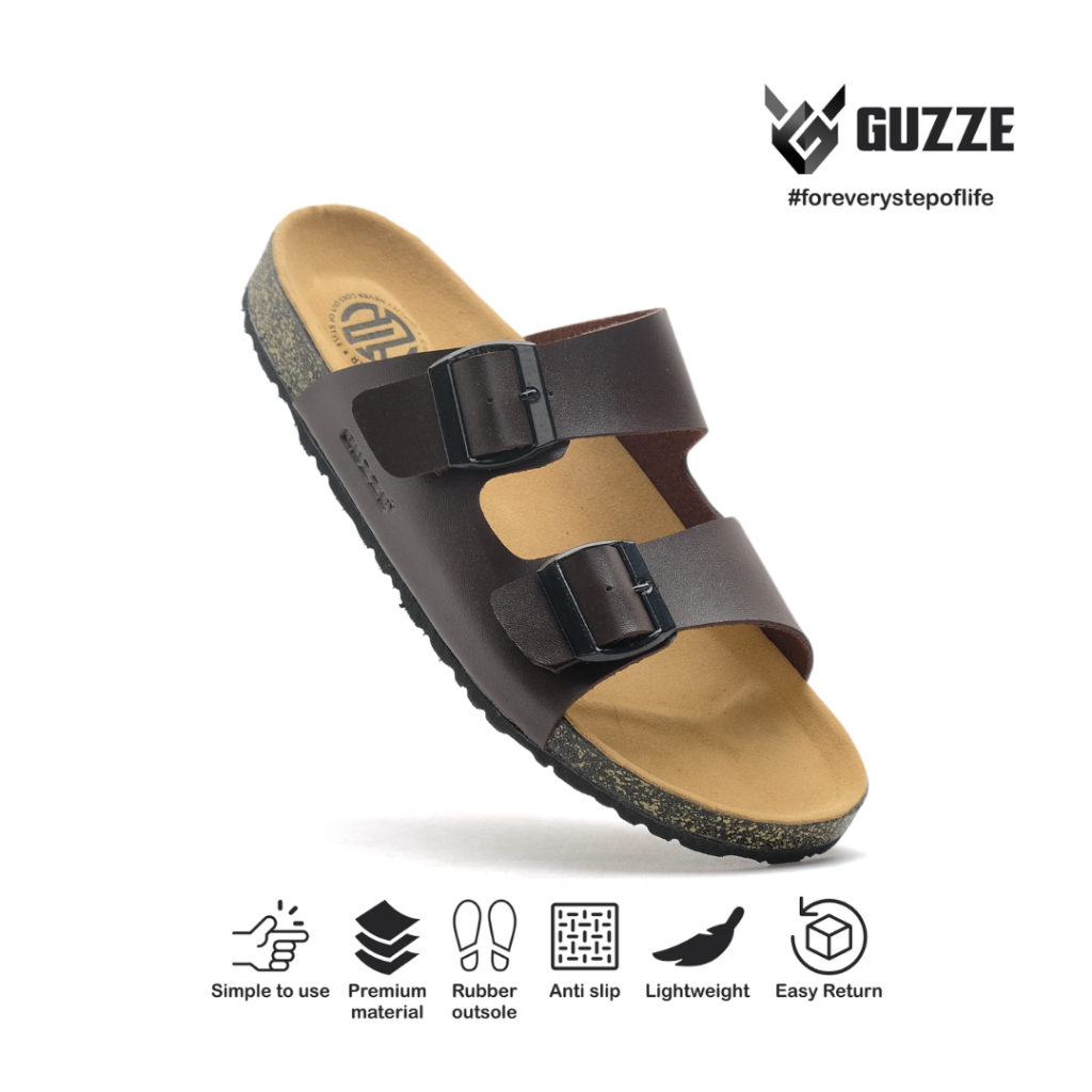 Jual Sandal Slide Pria Casual Guze Suguru Coklat Gaya | Shopee Indonesia