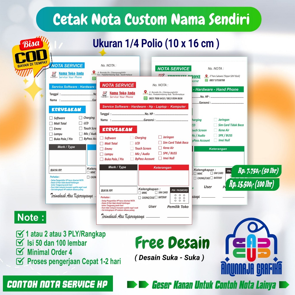 Jual nota service Hp, nota custom service HP | Shopee Indonesia