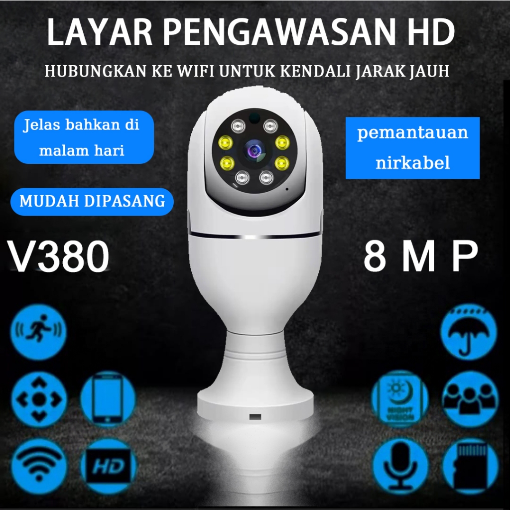 Jual CCTV Lampu V380 Pro 8MP Kamera CCTV Wifi Lampu CCTV 360 PTZ ...