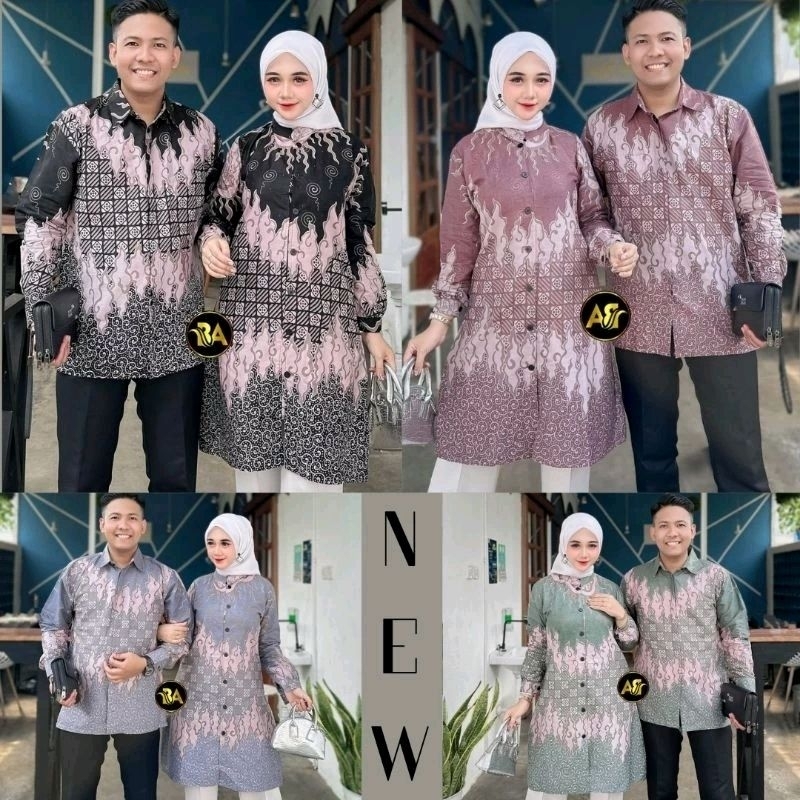 Jual Batik Couple (GMBATIK) - Atasan Batik Couple Tunik Modern Kancing Depan Kemeja Batik Lengan ...