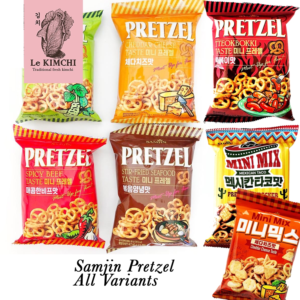 Jual Samjin Pretzel Cheddar Cheese Wasabi Seafood Spicy Beef 85g Korean ...
