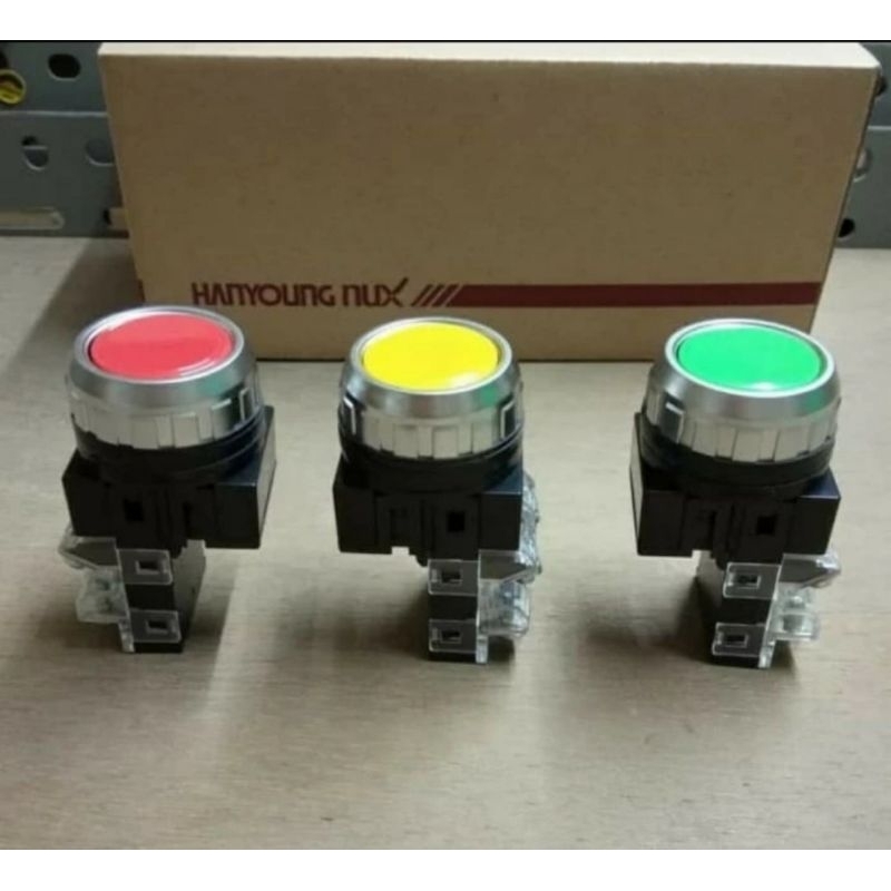 Jual Push Button Switch HANYOUNG CRF-F30M1 30mm Merah Kuning Hijau ...
