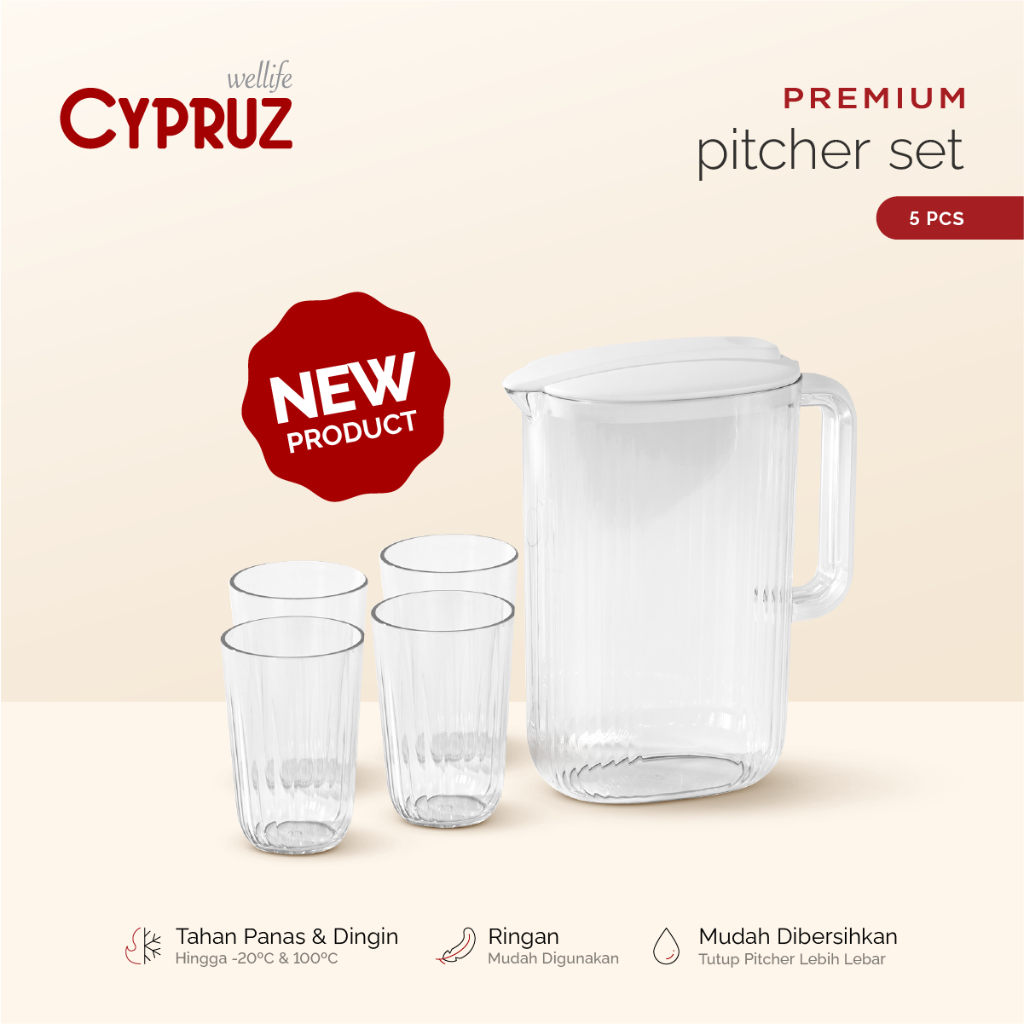 Jual Cypruz Set Pitcher Plastik Dan Gelas 4 pcs Premium Set Pitcher ...