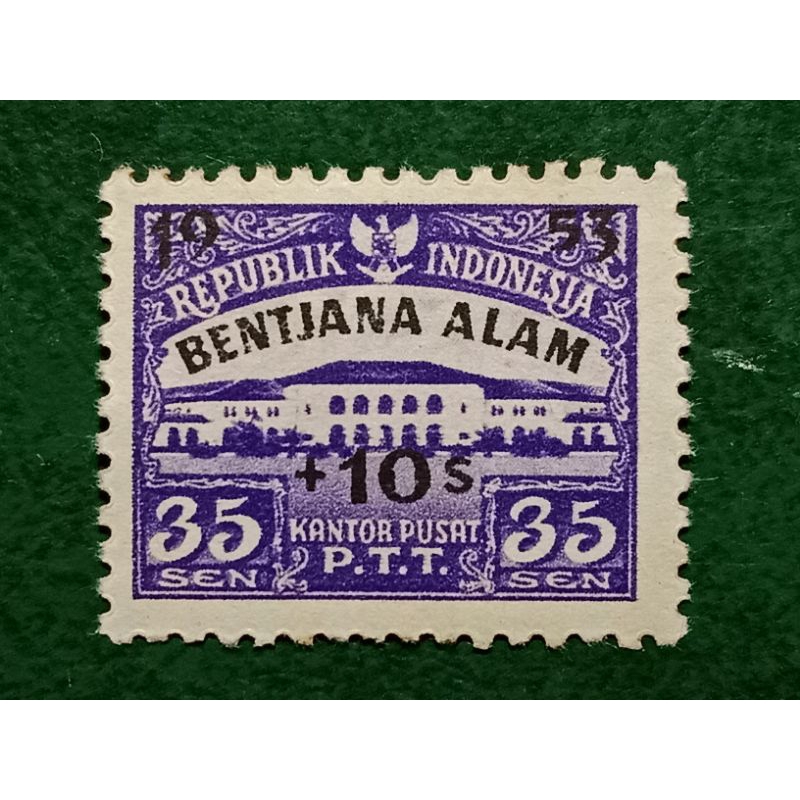 Jual Prangko Indonesia 35 + 10 sen Bencana Alam Tahun 1953 UN USED ...