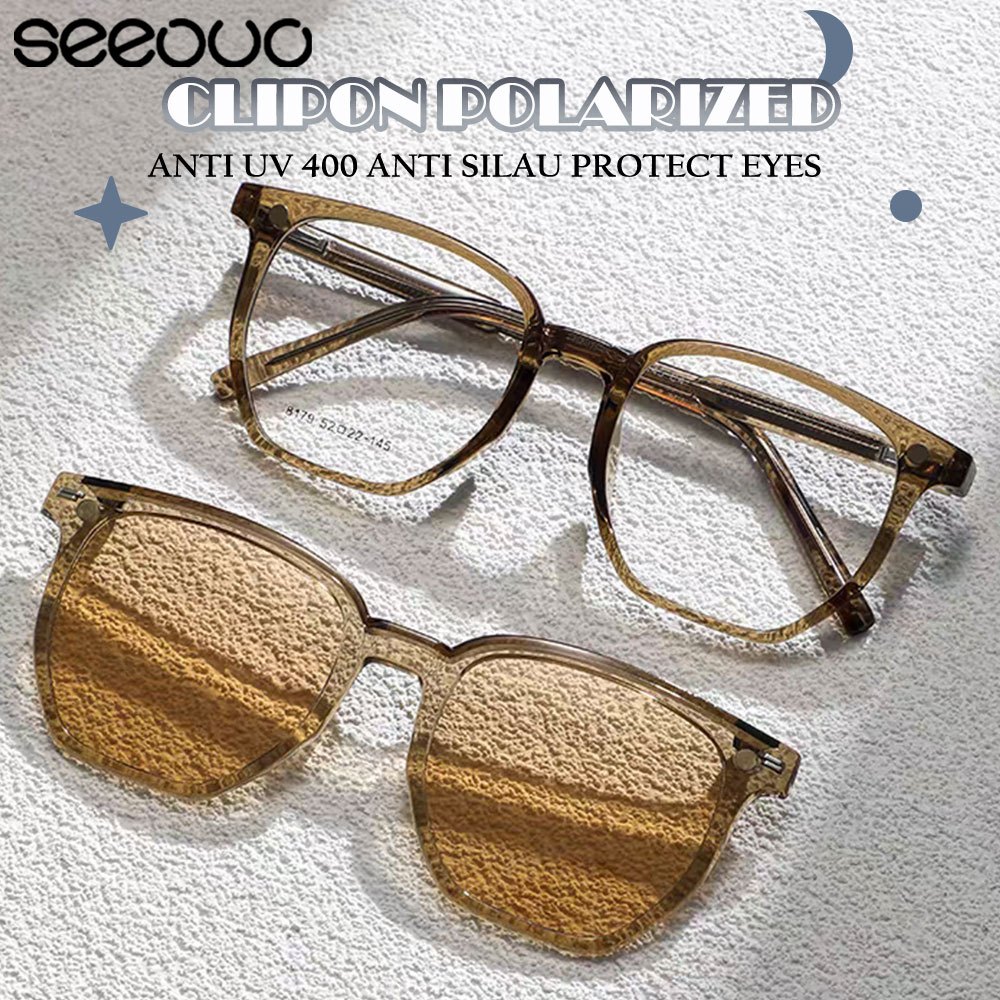 Jual Seeouo Kacamata Clip On 2in1 Lensa Plano Polarized Lens Model Kotak Stylish Bahan TR90 Bisa ...