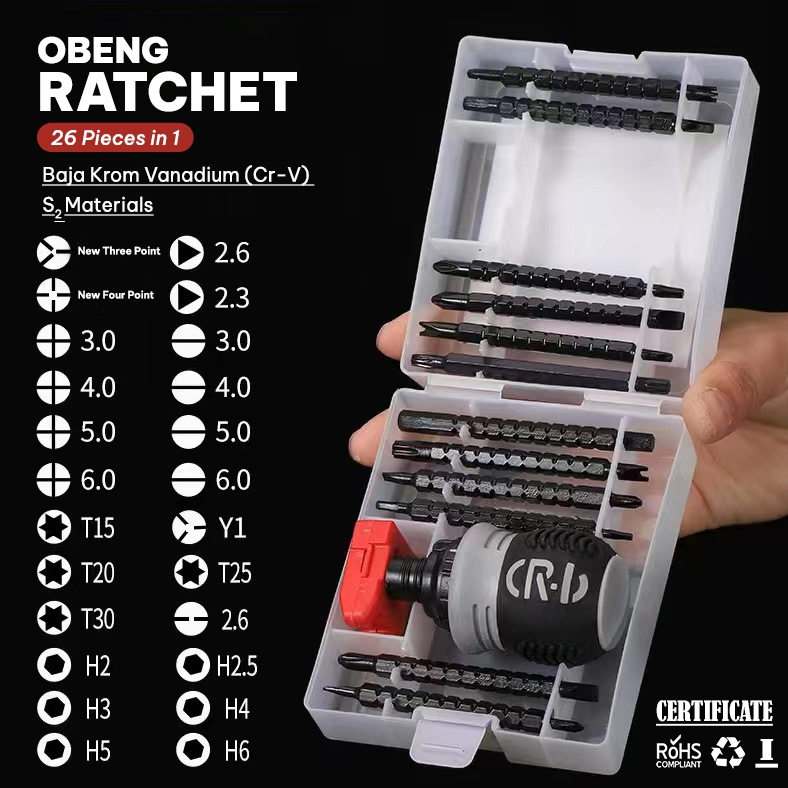 Jual Obeng Cebol Mini 26 in 1 Bolak-Balik Rachet Multifungsi ...