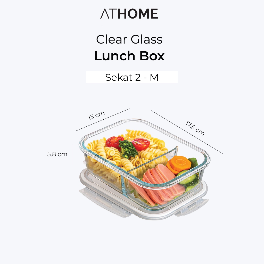 Jual ATHOME Clear Glass Lunch Box / Kotak Makan Kaca Sekat Kedap Udara ...