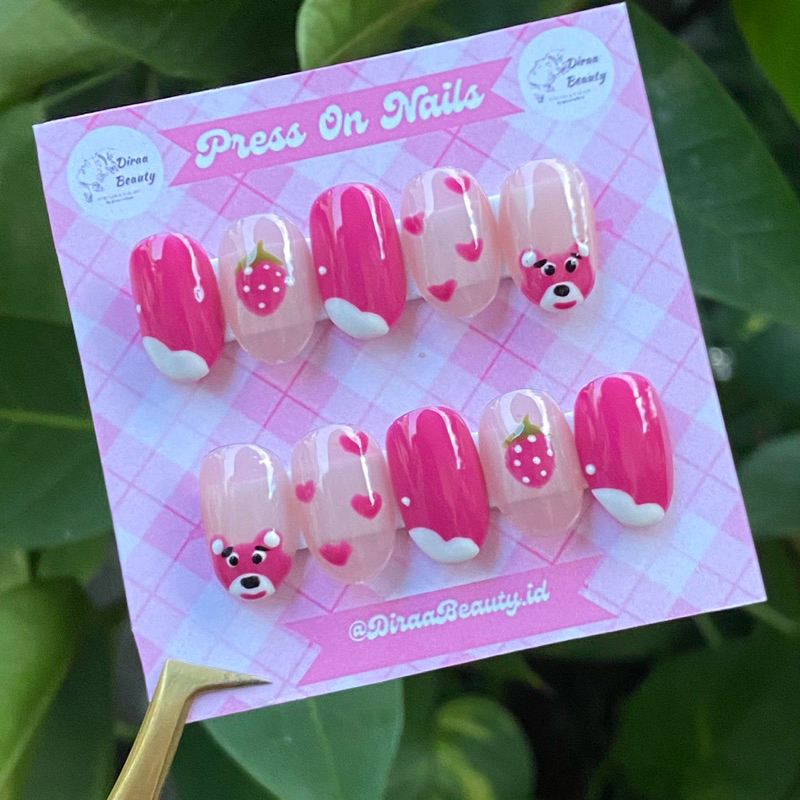 Jual Press On Nails HANDMADE Design Lotso Pink Bebas Custome Warna ...
