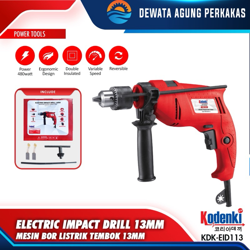 Jual Mesin Bor Tembok Beton 13mm Kodenki Electric Impact Drill 13 mm Mesin Bor tangan Listrik ...